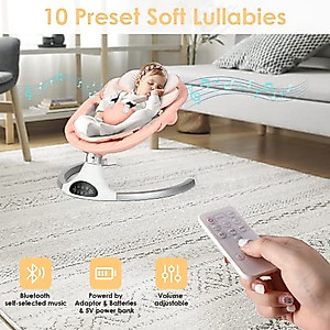 Baby Swing for Infants, Baby Rocker with 5 Point Harness, Bluetooth Support Baby Swing, 10 Preset Lullabies. 3 Speed Natural Baby Swing, Infant Swing with Remote Control and 3 Hanging Toys, Pink