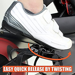 BV Bike Pedals Shimano SPD/Look Delta Compatible 9/16'' with Toe Clips - Peloton Pedals for Regular Shoes - Toe Cages for Peloton Bike - Exercise Bike Pedals - Universal Fit Bicycle Pedal