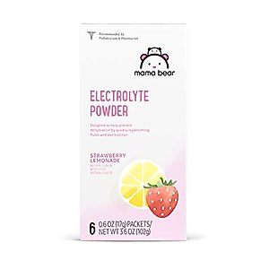 Amazon Brand - Mama Bear Electrolyte Powder Packets 0.6oz, Strawberry Lemonade, 6 Count