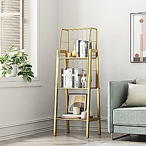 DOORXIFO Modern Gold Bookcase Freestanding,Heavy Duty Metal Gold Bookshelves Organizer for Bedroom Home Office,Gold Storage Rack Book Rack.
