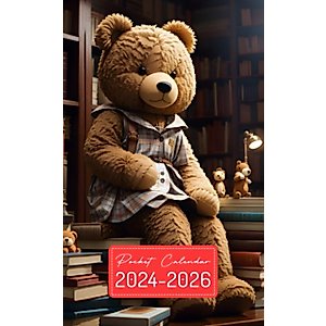 Pocket Calendar 2024-2026: Two-Year Monthly Planner for Purse , 36 Months from January 2024 to December 2026 | Giant girl teddy bear | Wise expression
