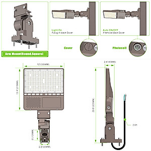 150W LED Parking Lot Light with Photocell UL DLC Listed 22500LM Commercial LED Shoebox Pole Lights Arm Mount Flood Lights Dusk to Dawn IP65 Outdoor Area Sport Court Street Road Lighting AC 100-277V