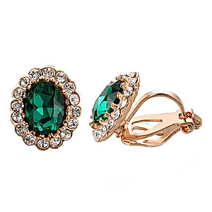 Yoursfs Emerald Green Clip On Earrings For Women Clip Earrings Austria Crystal 18K Gold Plated Circular Halo Zircon Fashion Jewelry