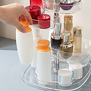 Makeup Organizer Storage Rack Adjustable Trays Large Capacity Cosmetics Holder for Countertop Vanity Bathroom Bedroom Clear Acrylic Degree Rotating Makeup Organizers Tray Drawers and Storage for