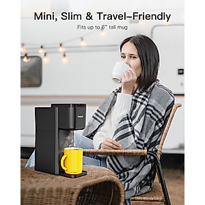 Mini Single Cup Coffee Maker, Hot and Iced Coffee Maker for K Cup and Ground, 6 to14 Oz Brew Sizes, with Recipe Book, One Cup Small Pod Coffee Machine for Travel, RV, Dorm and Desk