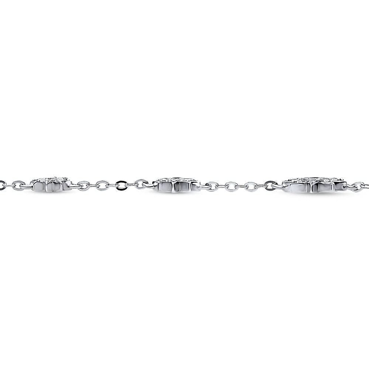 BERRICLE Sterling Silver Starburst Cubic Zirconia CZ Fashion Chain Bracelet for Women, Rhodium Plated