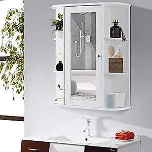 DORTALA Bathroom Cabinet, Single Door Wall Mount Medicine Cabinet w/Mirror(2 Tier Inner Shelves)