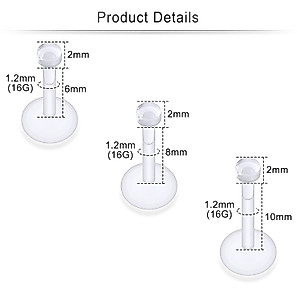 Cisyozi 16g Clear Earring for Sport Nose Stud Ring Work surgery Plastic Lip Labret Monroe Medusa Ring Acrylic Silicone flexible Flat Back Cartilage Helix Tragus Earring Stud Piercing Retainer Jewelry