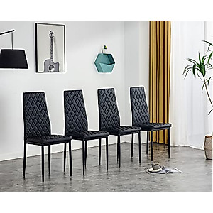 Tansole Dining Chair Set of 4 PU Leather Living Room Chair Modern Kitchen Armless Side Chair with Metal Legs for Restaurant Small Household (Black, Set of 4)