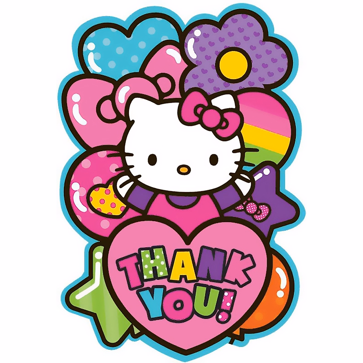 Hello Kitty Rainbow Postcard Thank You Paper Cards - 4 1/4" x 6 1/4" Multi-color Set Of 8