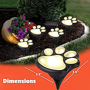 Ideas In Life Solar Paw Print Garden Lights for Pet Lovers - Set of 4 Solar Powered Paw Print Lights, Rechargeable Solar Outdoor Lights