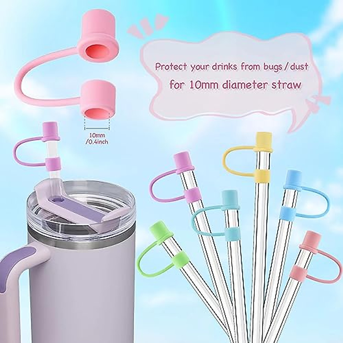 6 Pcs Straw Covers for Stanley 40oz, Reusable Silicone Straw Topper for Stanley &Simple Modern 40 oz, Bugs/Spill/Dust Proof Simple Straw Covers Cap for 8-10mm Straws, for Stanley Cups Accessories