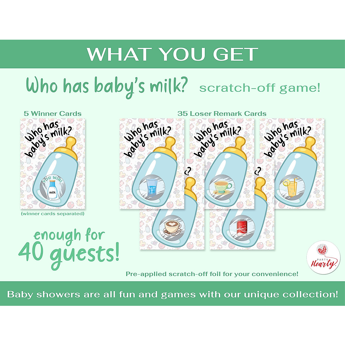 Party Hearty Baby Shower Games for Boy, 40 Emoji Scratch Off Lottery Tickets, Baby Games Ideas, Scratch Off Game, Blue
