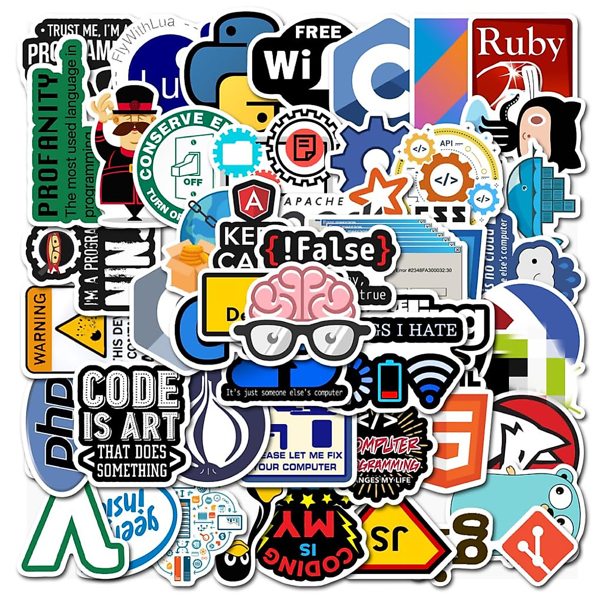 Tuqiso Programming Stickers for Developers, Coders, Programmers, Hackers, Geeks, and Engineers,Developper Stickers for Laptop (50 pcs)