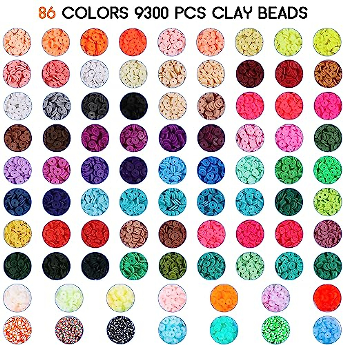 Yochus 10000PCS Clay Beads Bracelet Making Kit, 86 Colors Flat Polymer Heishi Beads Jewelry Kits with Charms and Letter Bead, Crafts Gifts Set for Girls Teens Adults
