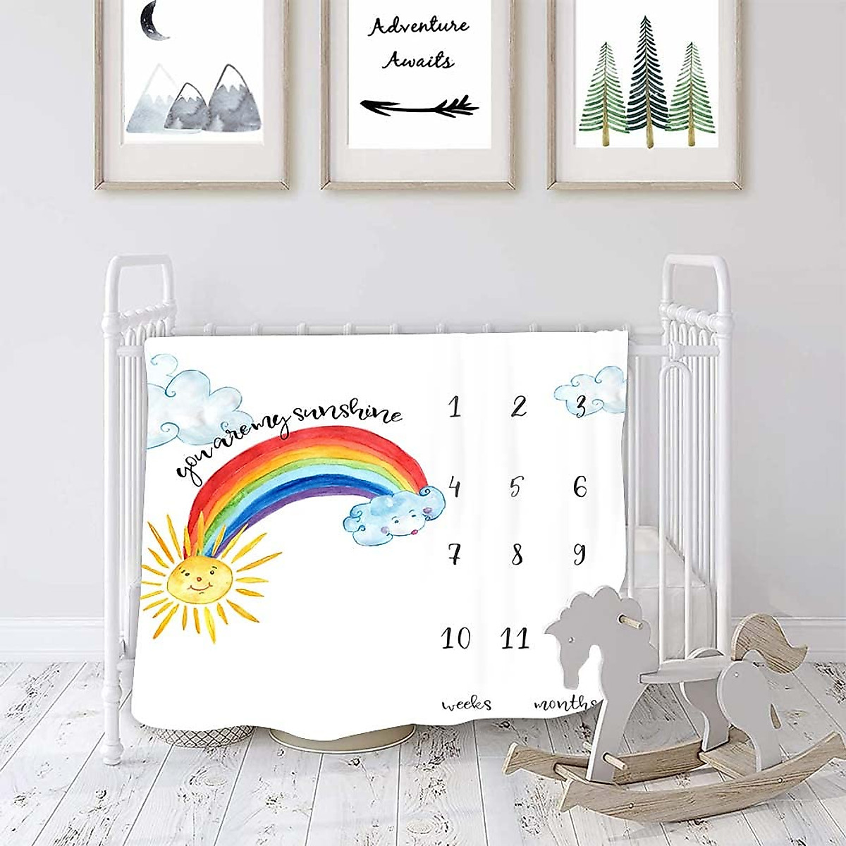 QICAIYUN Baby Monthly Milestone Blanket, Rainbow Theme Baby Month Blanket for Baby's, First Year Calendar Growth Chart, 48''x48'' YUN007