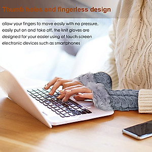 3 Pairs Fingerless Winter Gloves Faux Fur Crochet Warm Middle Length Thumb Hole Fingerless Gloves Arm Warmers (Black, White, Grey)