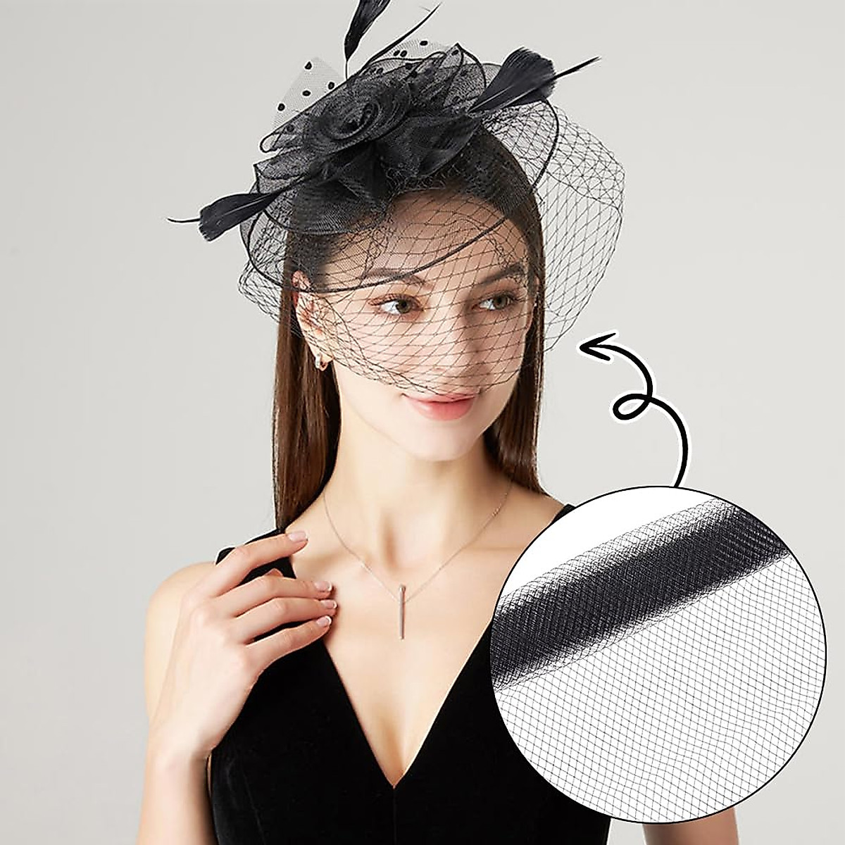 BENECREAT 2.18 Yards Birdcage Veil Netting Fabric, 17inch Wide Organza Tulle Fabric Net Mesh Black Russian Netting Hat Veil Millinery for Wedding, Sewing, Dress Decoration