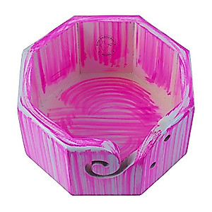 Hind Handicrafts Premium Solid Dark Handmade Crafted Wooden Portable Antique Yarn Storage Bowl Tray - Holder for Knitting Crochet Hook Accessories (Teak Pink, 6" x 6" x 3")