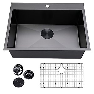 VCCUCINE Black Drop in Kitchen Sink, 33 x 22 Inch Modern Square Single Bowl Stainless Steel Basin Topmount Kitchen Sink, 16 Gauge Metal Laundry Sink with Strainer