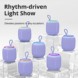 Tronsmart T7 Mini Compact Portable Bluetooth Speaker with Lights, Stereo Sound, Bluetooth 5.3, 18H Playtime, Stereo Pairing, Voice Assistant, IPX7 Waterproof Shower Speaker & Outdoor Speakers(Violet)