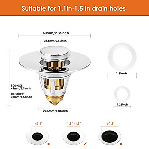 Drifop Universal Bathroom Sink Stopper, Basin Pop-up Sink Drain Strainer, Bathroom Sink Plug with Stainless Steel Hair Catcher for 1.1-1.5 Inch Drain(1 PCS, Silver)