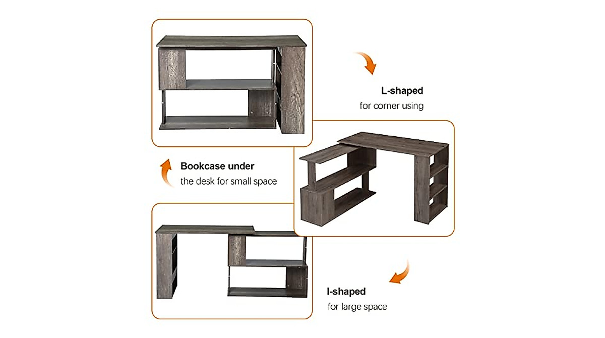 VANSPACE 360° Rotating L-Shaped Desk for Small Spaces
