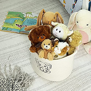 OHTY - Nursery Baby Basket with Cute Elephant, Toy Basket, Nursery Basket, Blanket Basket, 14”x11”x12 (White)