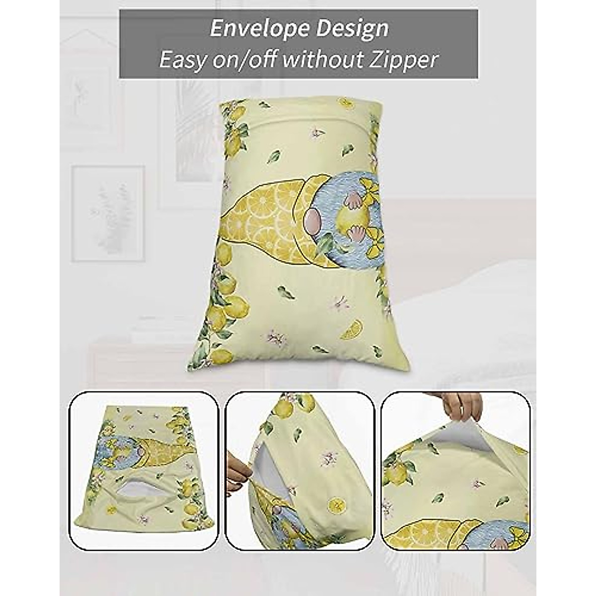 Edwiinsa Summer Lemon Pillow Covers Queen Size Set of 2 20x30 Bed Pillow, Spring Floral Gnomes Rustic Yellow Plush Soft Comfort for Hair/Skin Cooling Pillowcases with Envelop Closure