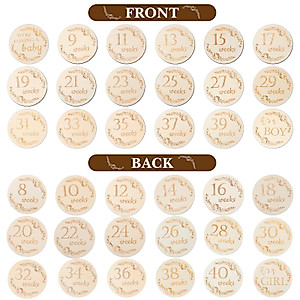 19 Pieces Pregnancy Milestone Signs Weekly Baby Bump Tracker 4.7" Milestone Cards Wooden Milestone Discs Double Sided Pregnancy Weekly Signs Neutral Baby Announcement Cards with Bag for Pregnant Moms