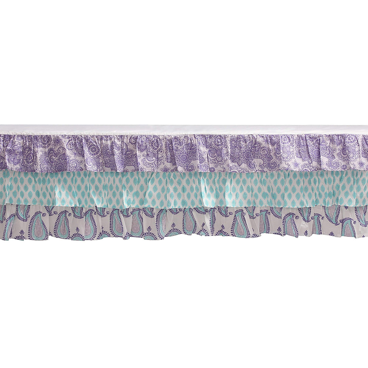 Bacati - Paisley Floral 100 Percent Cotton Percale Crib/Toddler Bed Ruffle/Skirt (Aqua/Lilac/Purple 3 Tier Layer)