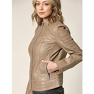 Made By Johnny MBJ WJC746 Womens Vegan Leather Motorcycle Jacket S Khaki