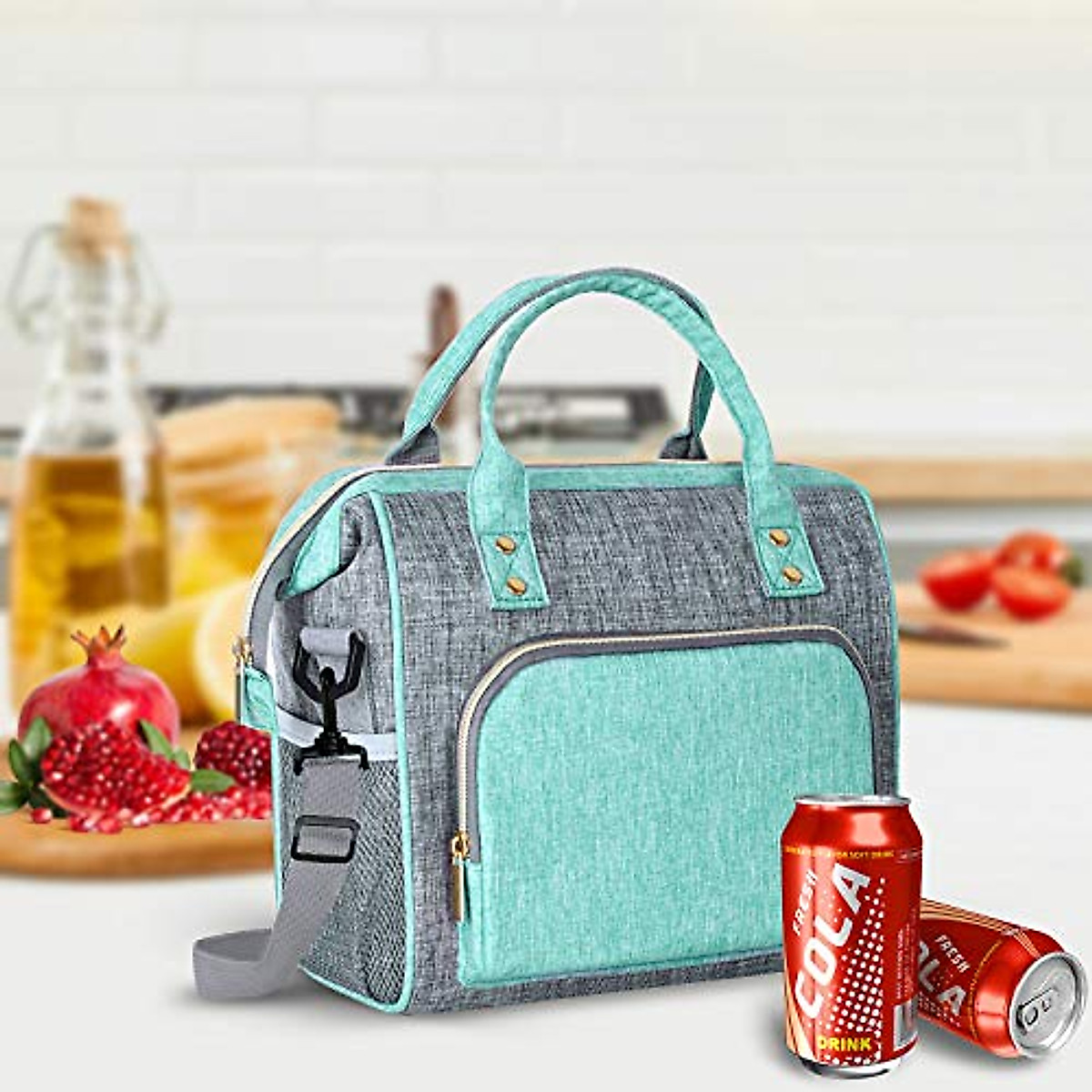 Lunch Bags for Women, Insulated Lunch Bag Reusable Lunch Bag Leakproof Large Lunch Bag with Adjustable Shoulder Strap, Multi-Pocket Lunch Bag for Work, Office, Picnic, Outdoor (Green)