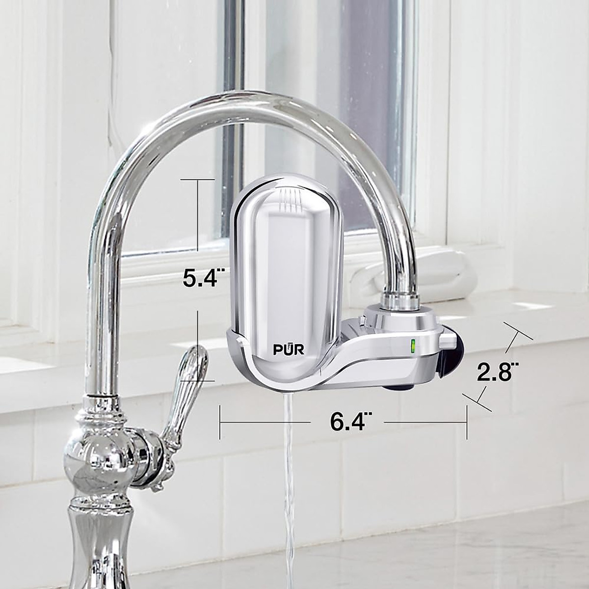 PUR PLUS Vertical Faucet Mount Water Filtration System with 3-in-1 Lead Reducing Filter for Great-Tasting Filtered Tap Water, Lasts 100 Gallons, Fits Most Kitchen or Bathroom Faucets, Stainless Steel
