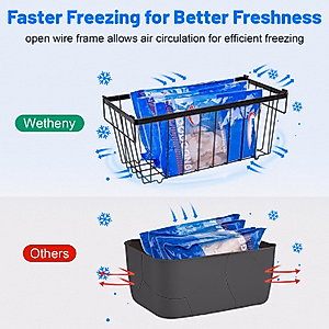 Wetheny Freezer Organizer Bins With Side Handle -4 Pack Stackable Chest Freezer Organizer for 7 Cu.FT - Deep Freezer Sort Frozen Food Wire Metal Basket Storage Bins Rack