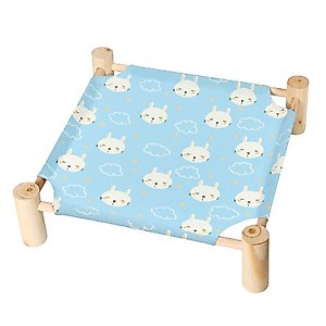Patas Lague Hammock Bed, Small Dog/Cat Bed, Wooden Frame, Linen, Cooling, 19x19x5 inches, 20 lbs Weight Capacity
