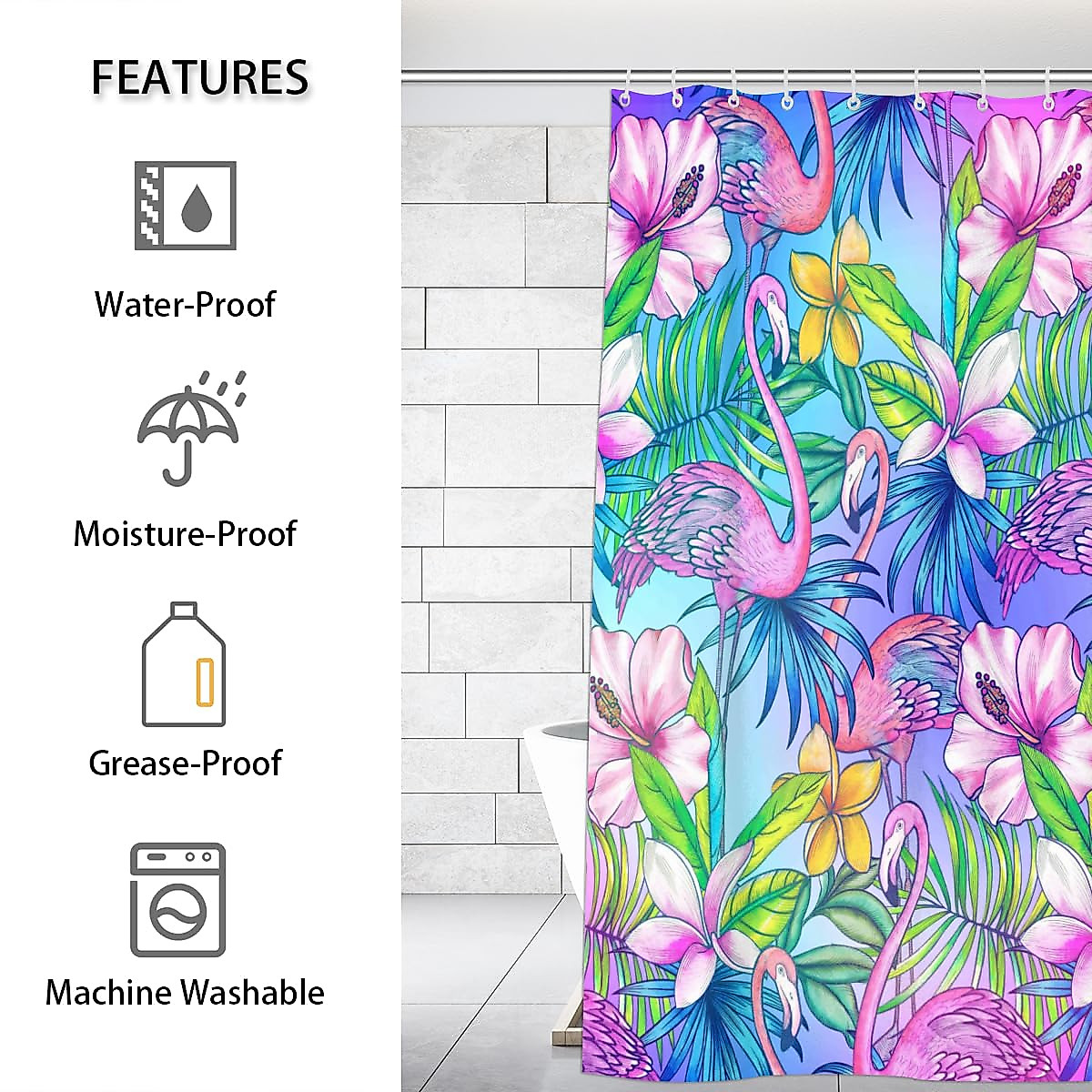 Aglebo Colorful Flamingo Shower Curtain Fabric Shower Curtain Set with 12 Hooks Water-Proof 72 * 72 Inches for Bathroom Beach Caravan Hotel