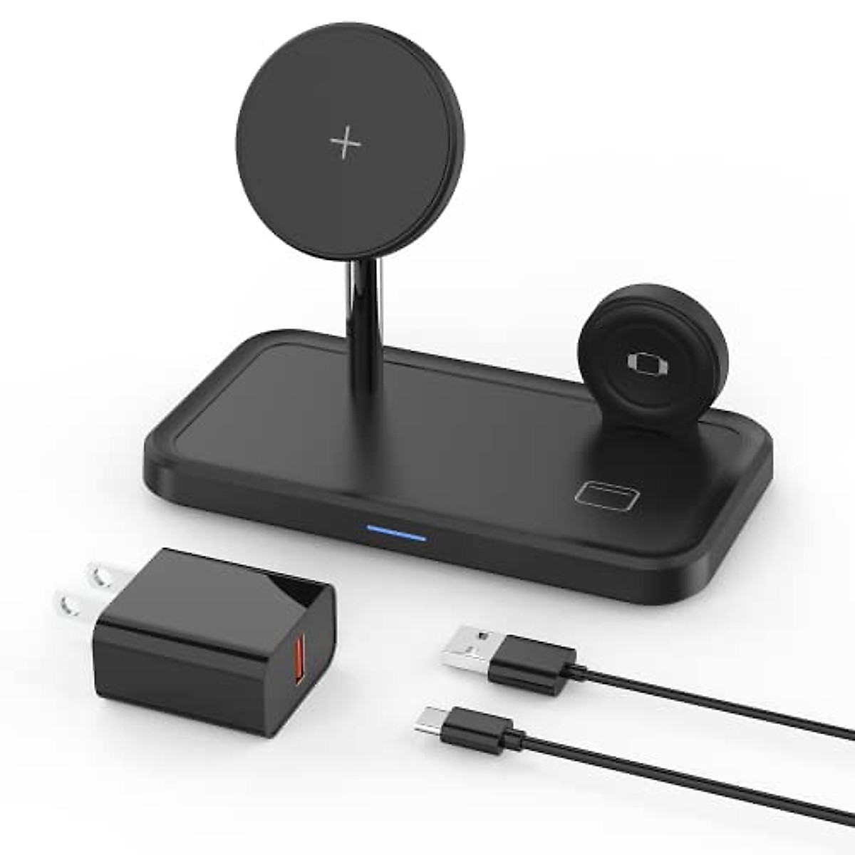 Wireless Charger for Magsafe, GEEKERA 3 in 1 Magnetic Wireless Charging Station for iPhone 14/13/12/Pro/Max/mini, Apple Watch 8/7/6/5/4/3/2/SE/Ultra, AirPods 3/2/Pro with QC 3.0 18W Adapter, Black