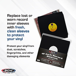 BCW 12 Inch Vinyl Record Paper Inner Sleeves - Angle Cut Corners - Black | Pack of 50 | Protective LP Album Sleeves for Vinyl Storage and Preservation | Compatible with 33⅓ RPM Albums