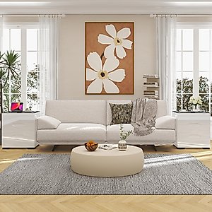 Jehiatek White Nightstand Set of 2, Night Stand Set 2 with Wireless Charging Station, High Gloss End Table with Adjustable LED Lights & USB Charging, Bedside Table Set of 2 with 3 Drawers (White)