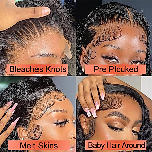 Curly Lace Front Wigs Human Hair 13X4 Kinky Curly Hd Lace Frontal Wig for Women Short Curly Human Hair Wigs Pre Plucked Deep Curly Transparent Lace Wigs 180 Density Glueless Human Hair Curly Wigs