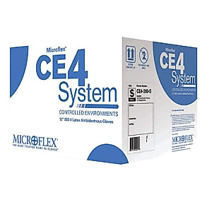 Microflex CE4-200 Latex Glove, Powder Free, Silicone Free, Disposable, 11.4" Length, 5.1 mils Thick