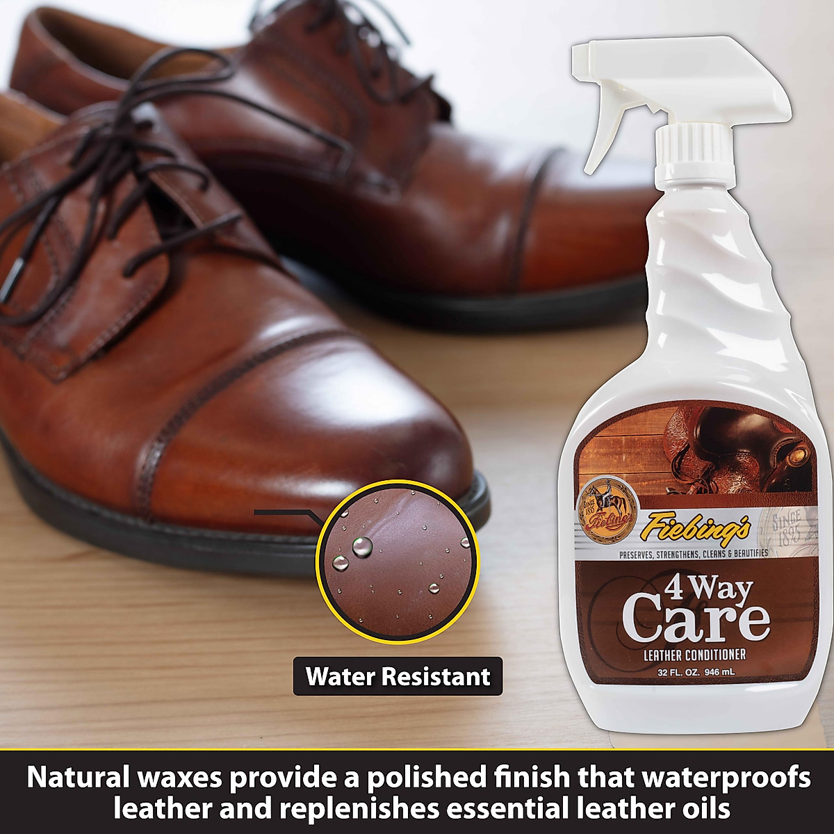 Fiebing's 4 Way Care Leather Conditioner 32oz spray for furniture, saddles, automobile upholstery, boots, shoes, handbags, etc