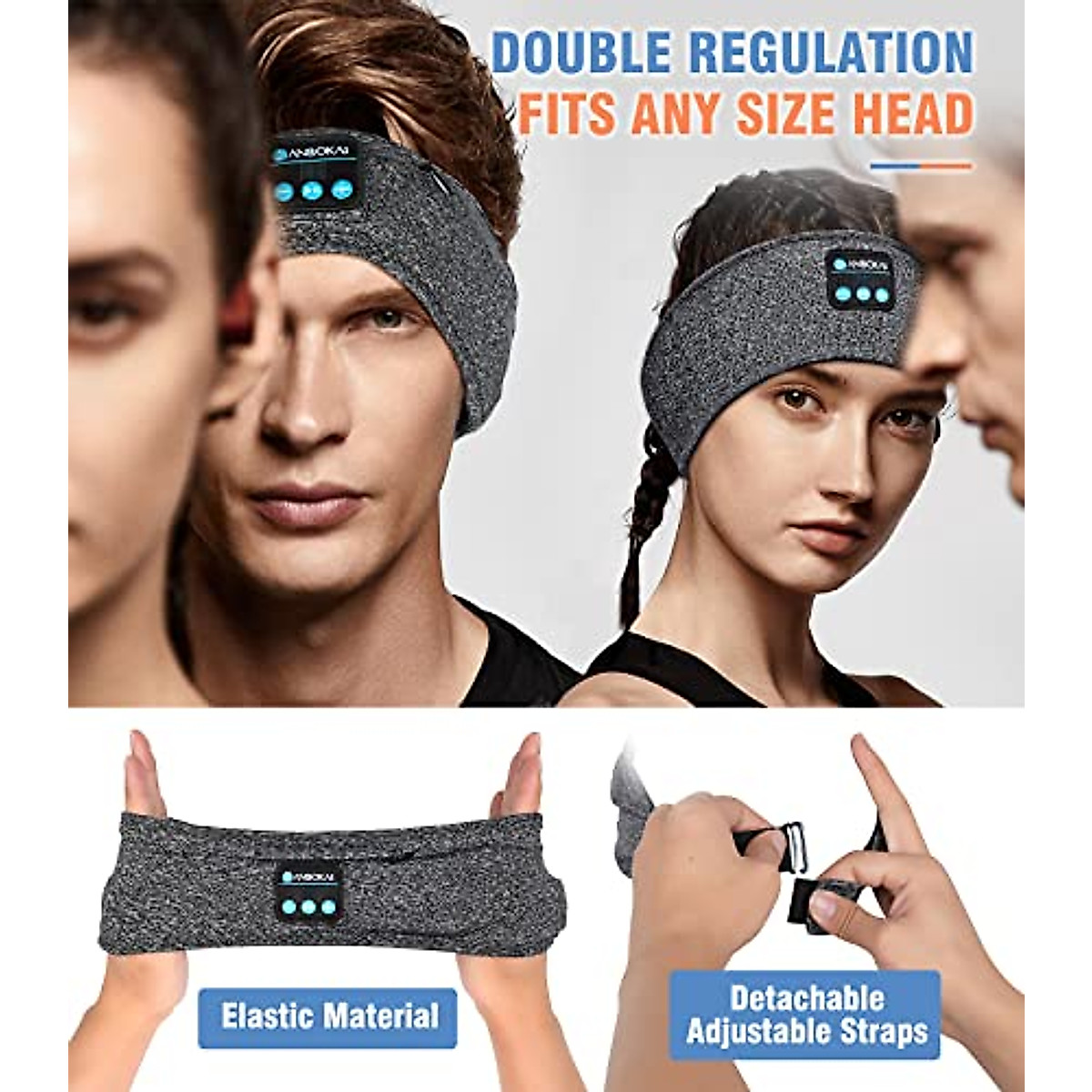 Sleep Headphones Wireless, ANBOKAI Bluetoth Headset Sports Headband Mask with Memory Foam Ear or Eye Cups, Adjustable Strap, 10H Playtime, Built-in Mic, Clear Calls Earphones for Side Sleeping Workout