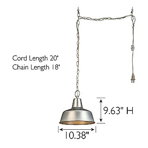 Mason Hanging Swag Light Barn Industrial Farmhouse Modern 1-Light Design House Pendant Light with Metal Shade for Living Room and Dining Room, 10 inch, Galvanized Paint Finish, 579409