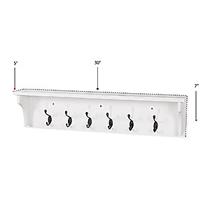 brightmaison Mante Entryway Organizer with Key Holder and Coat Rack, 6 Hooks for Hanging Face Masks, 30" Wood White