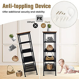 Giantex 5-Tier Shoe Rack, Industrial Adjustable Metal Shoe Storage Organizer w/ 4 Metal Mesh Shelves for 16-20 Pairs, Adjustable Feet, Heavy Duty Steel Frame, for Entryway, Hallway, Dorm, Rustic Brown