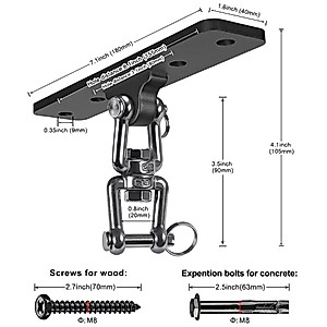 Dolibest Heavy Bag Hanger,Wall Ceiling Mount Hook 360° Rotation Wood Beam Holder Body Weight Strength Training Systems, Aerial Yoga Swing & Hammock, Resistance Band for Wooden Sets(600 LB Capacity)
