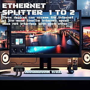 LIEZHUA Gigabit Ethernet Splitter 1 to 2 - Network Splitter with USB Power Cable, RJ45 Internet Splitter Adapter 1000Mbps High Speed for Cat 5/5e/6/7/8 Cable [2 Devices Networked Simultaneously]