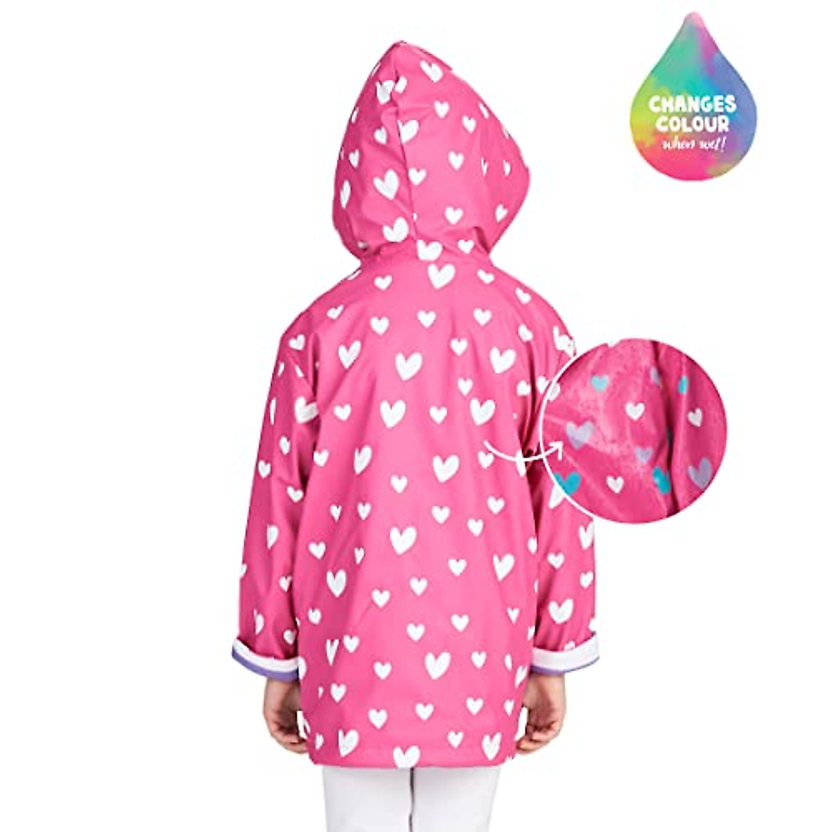 Hatley Girls' Little Color Changing Button-Up Printed Rain Jacket, Sweet Hearts, 6 Years